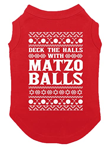 Deck The Halls with Matzo Balls - Hanukkah Dog Shirt (Red, 2X-Large)