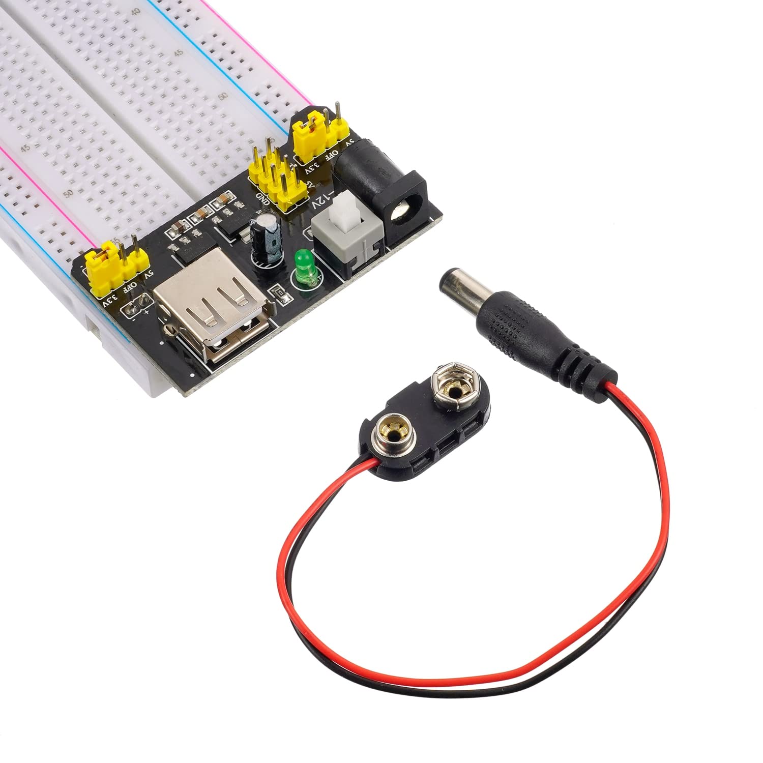 HUAREW Breadboard Kit with Power Supply Module, Jumper Wires,Battery Clip,830 & 400 tie-Points Breadboard