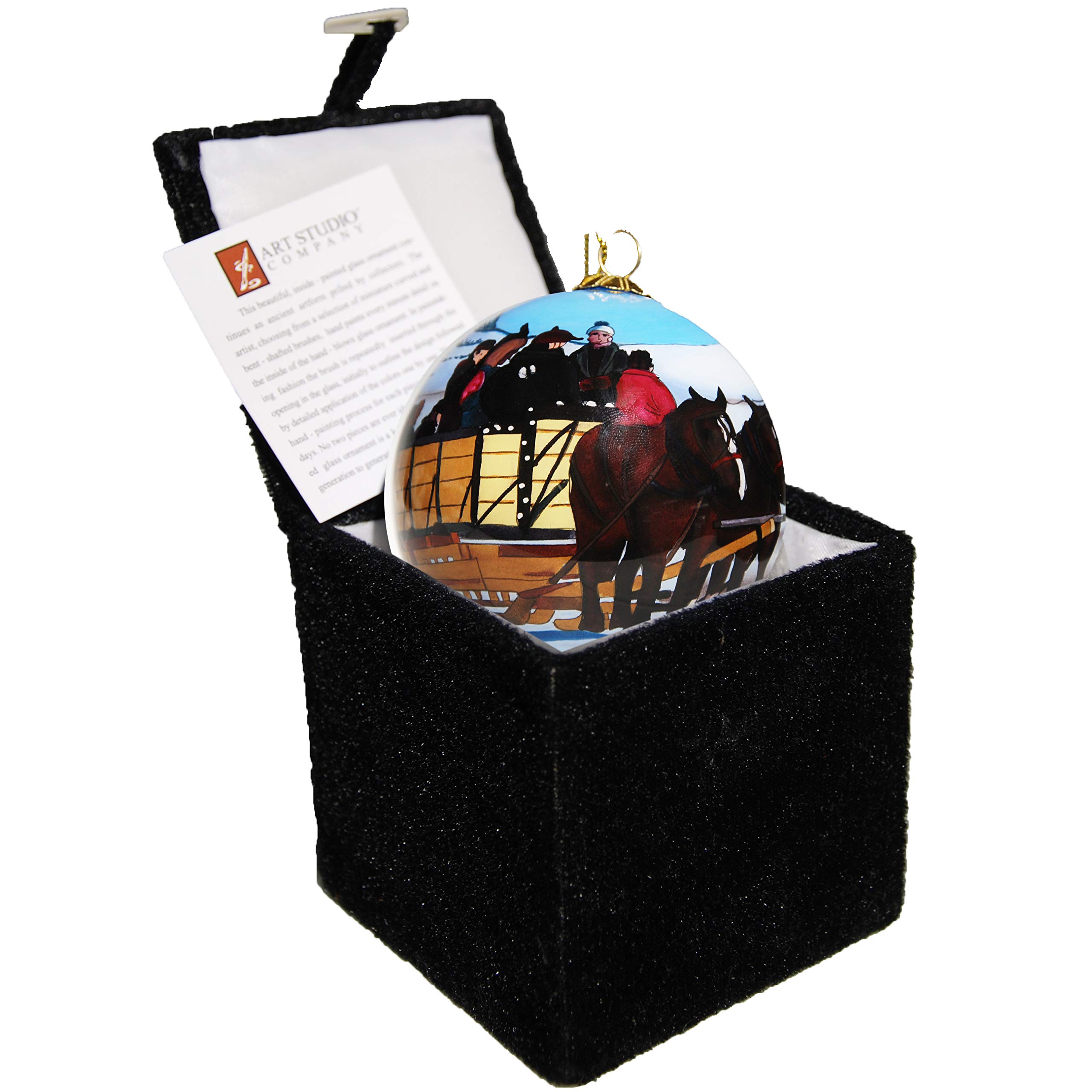 Blown Glass Christmas Ornament | Horses and Sleigh Elk National Refuge | Hand Painted Inside | Original Art | Includes Gift Box