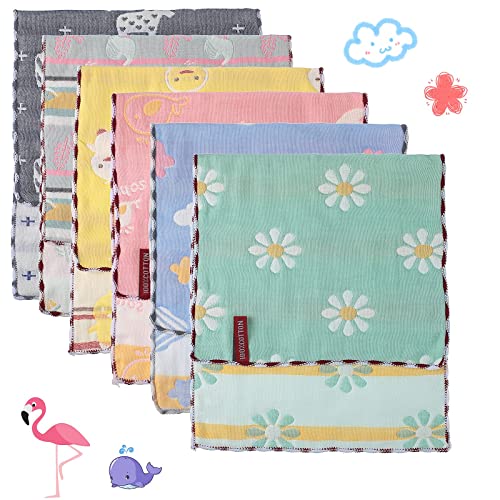 Newwiee 6 Pieces Muslin Baby Burp Cloths Infant Spit Up Thicken Burping Rags 6-Layer Absorbent Washcloths Soft Towel for Newborn Teething, 20 x 10 Inch (Fresh Color,Simple Style), SE-Newwiee-464907