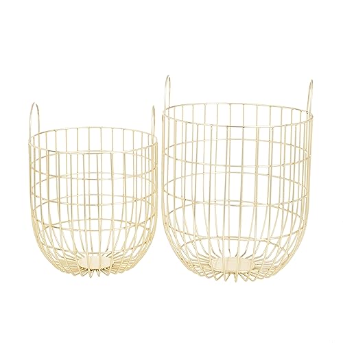 Deco 79 Contemporary Metal Round Storage Basket, Set of 2 13", 11"W, Gold