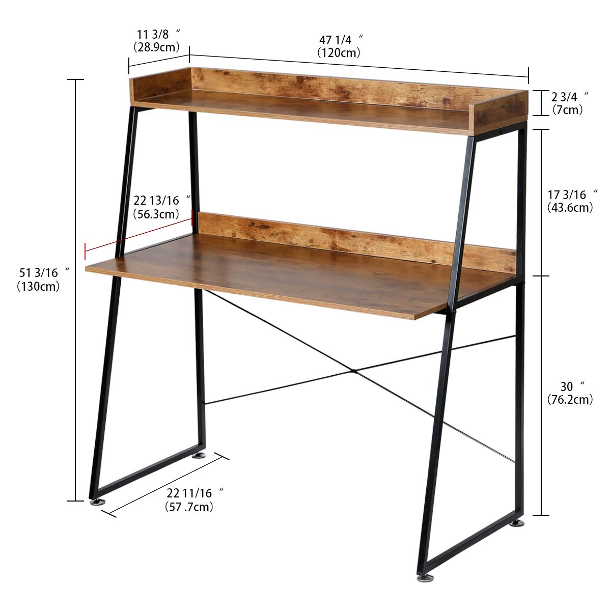 BOLDSTUFF Industrial Desk with Bookshelves, 48 inches Computer Desk with Small Hutch, Home Office Desk with Space Saving Design for Small Spaces (Archaize Brown)…