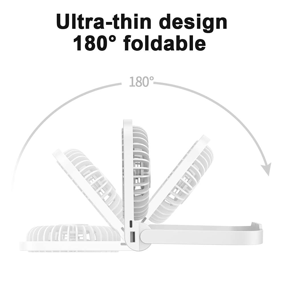 Personal USB Desk Fan, iHoven Mini Portable 14h Cooling Office Rechargeable Small Table Fan, 4800mah Quiet Battery Operated Desktop Fan Adjustable for Home Office Car Outdoor Travel White (white)