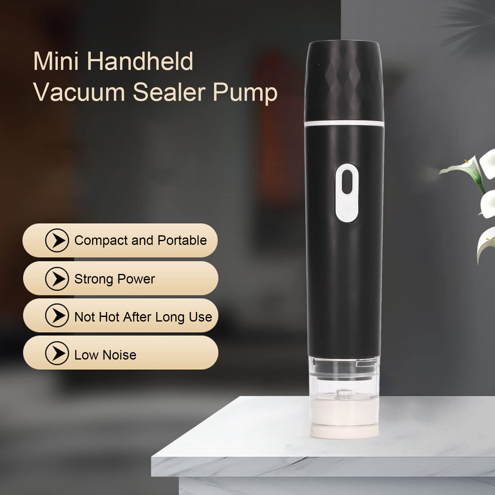 Electric Air Pump Vacuum Seal Pump Handheld Vacuum Food Sealer Automatic Food Vacuum Pump Cordless Sealing Machine Tool for Food Storage (Black)