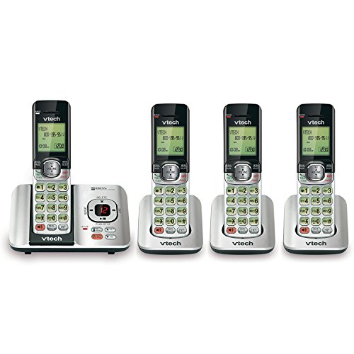 VTech CS6529-4 DECT 6.0 Phone Answering System with Caller ID/Call Waiting, 4 Cordless Handsets, Silver/Black