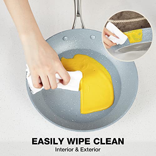 HLAFRG 8 Inch Nonstick Frying Pan with Lid,Blue Marble Die-cast Skillet, Stone-Derived Coating,APEO & PFOA Free, with Soft-touch Ergonomic Handle,Oven Safe and Induction Compatibleā¦