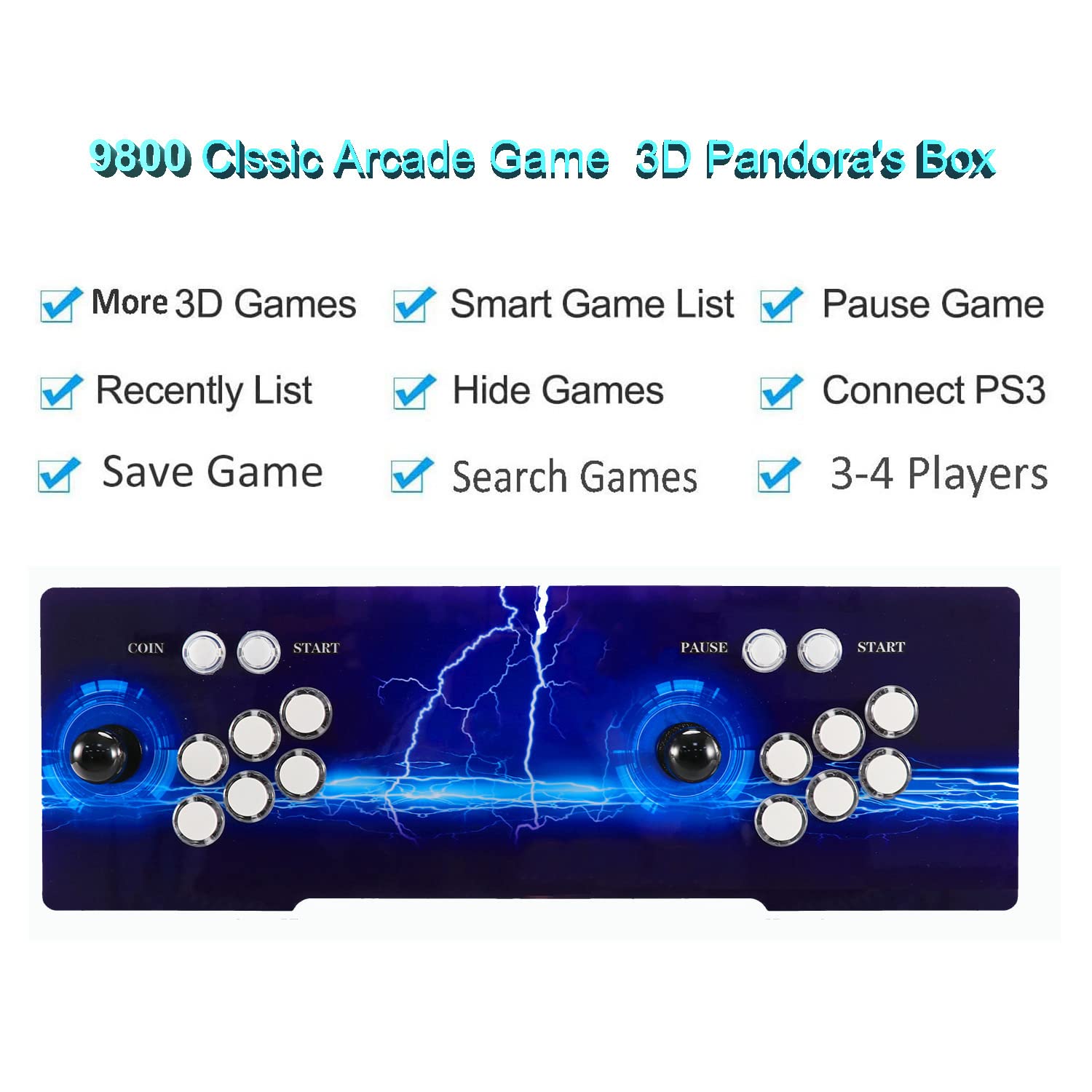 Uiexer 9800 Games in 1 3D Pandora's Box 30S, Arcade Game Console Retro Game Machine Support PC/Projector/TV, 1280 x 720 Full HD, Search/Hide/Save/Load/Pause Games, 4 Players Online Game
