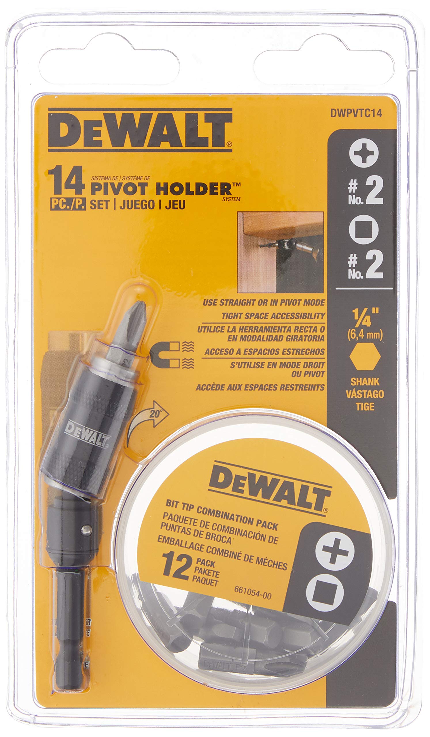 DEWALT Right Angle Attachment, Impact Ready (DWARA120) and DEWALT Pivot Bit Holder Set, 14-Piece (DWPVTC14)