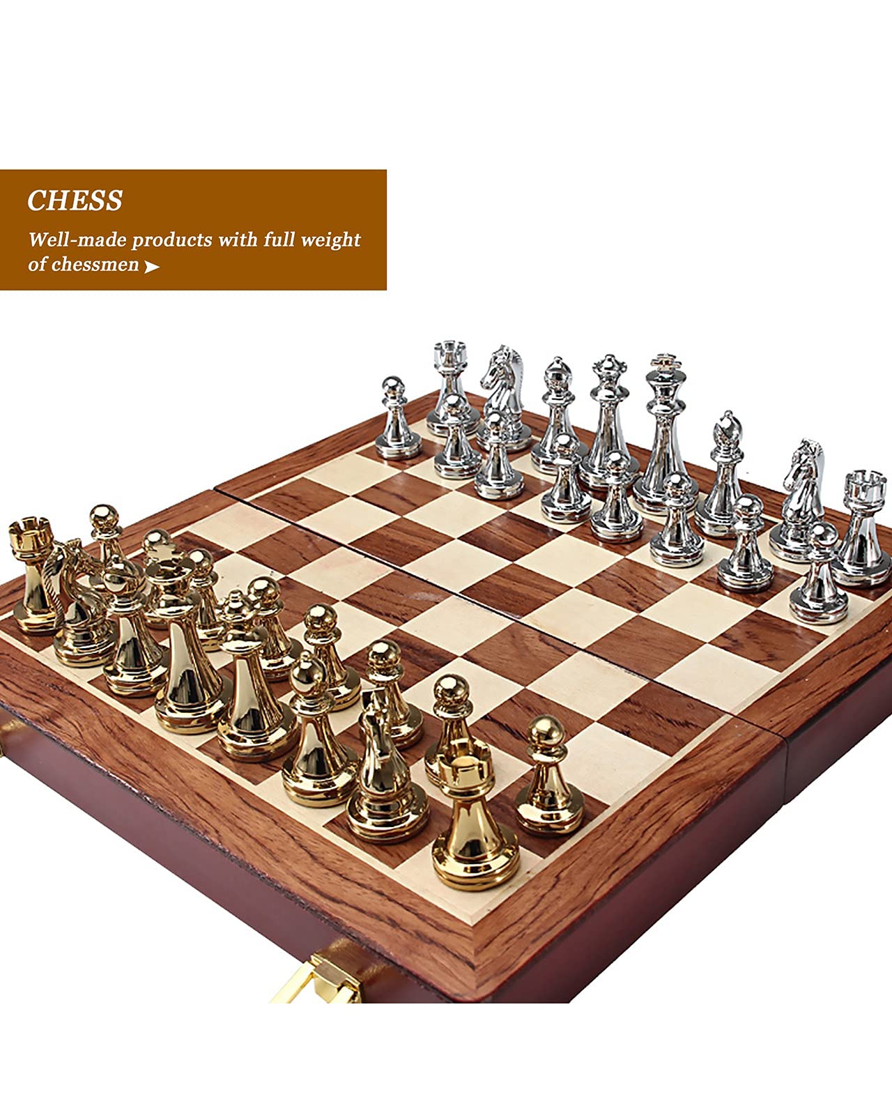 Chess Set International Folding Pu Leather/Wood Board and Metal Pieces Kit Set Brain-Training Educationalpieces