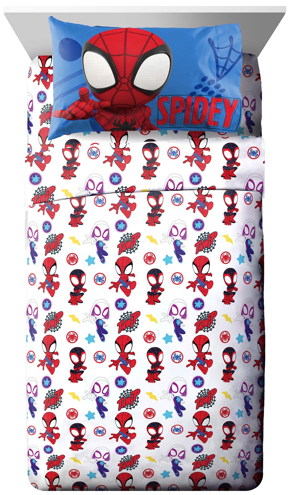 Jay Franco Marvel Spidey and His Amazing Friends Team Spidey Full Size Sheet Set - 4 Piece Set Super Soft and Cozy Kid’s Bedding - Fade Resistant Microfiber Sheets (Official Marvel Product)
