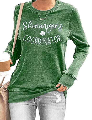 BUNDMAN Shenanigans Coordinator shirt St Patrick'S Day Shamrock Funny Gift Casual Long Sleeve Sweatshirt Womens Tops