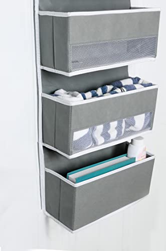 HLONGG Sturdy Door Hanging Organizer,Behind The Door Storage Organizer with Door Hook and Large Clear Windows, Hanging Wall File Organizer ,(Grey, 1 Pack)