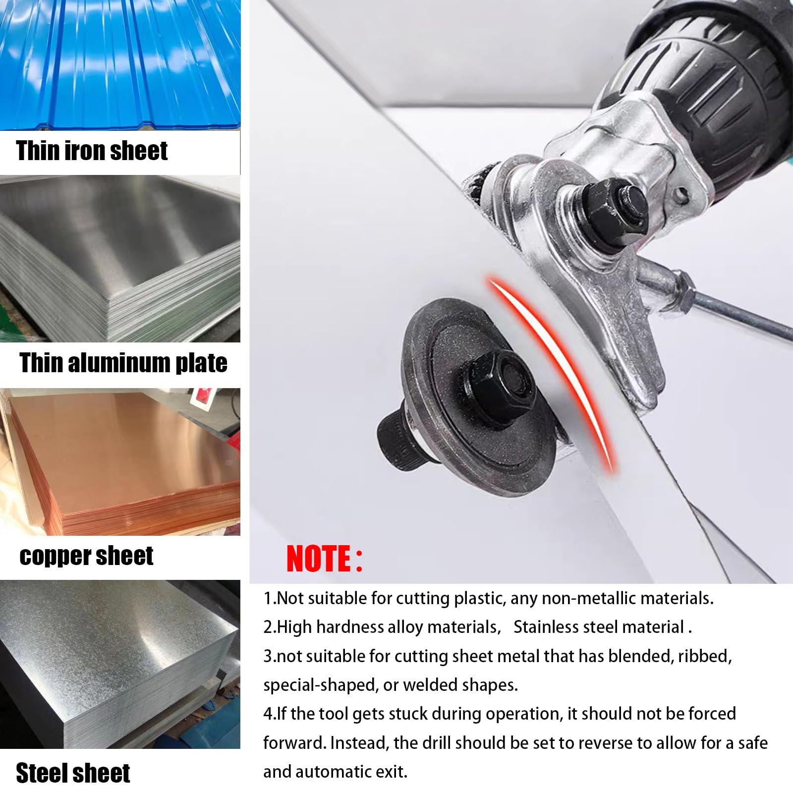 Electric Drill Plate Cutter Upgrade Drill Nibbler Metal Cutter Electric Drill Shears Attachment Metal Cutter For Cutting Aluminum Lron Copper Flat Metal Sheets