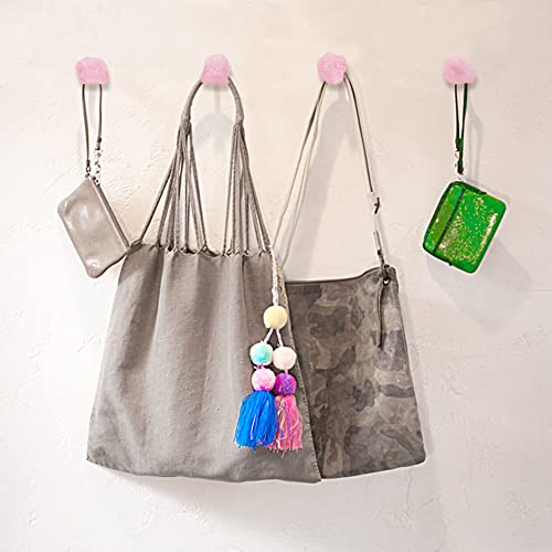Cozy Tower 4 Pcs Rose Quartz Wall Hooks Decorative, Hat Bag Hooks for Wall Gold Brass Hooks for Hanging Purse Crystal Curtain Tieback Hooks for Wall, Pink