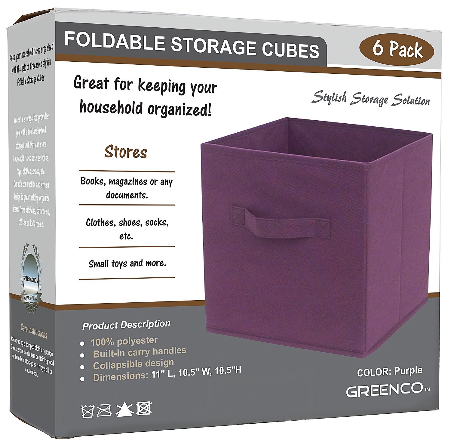 Greenco Foldable Storage Cubes Non-woven Fabric -6 Pack-(Purple)