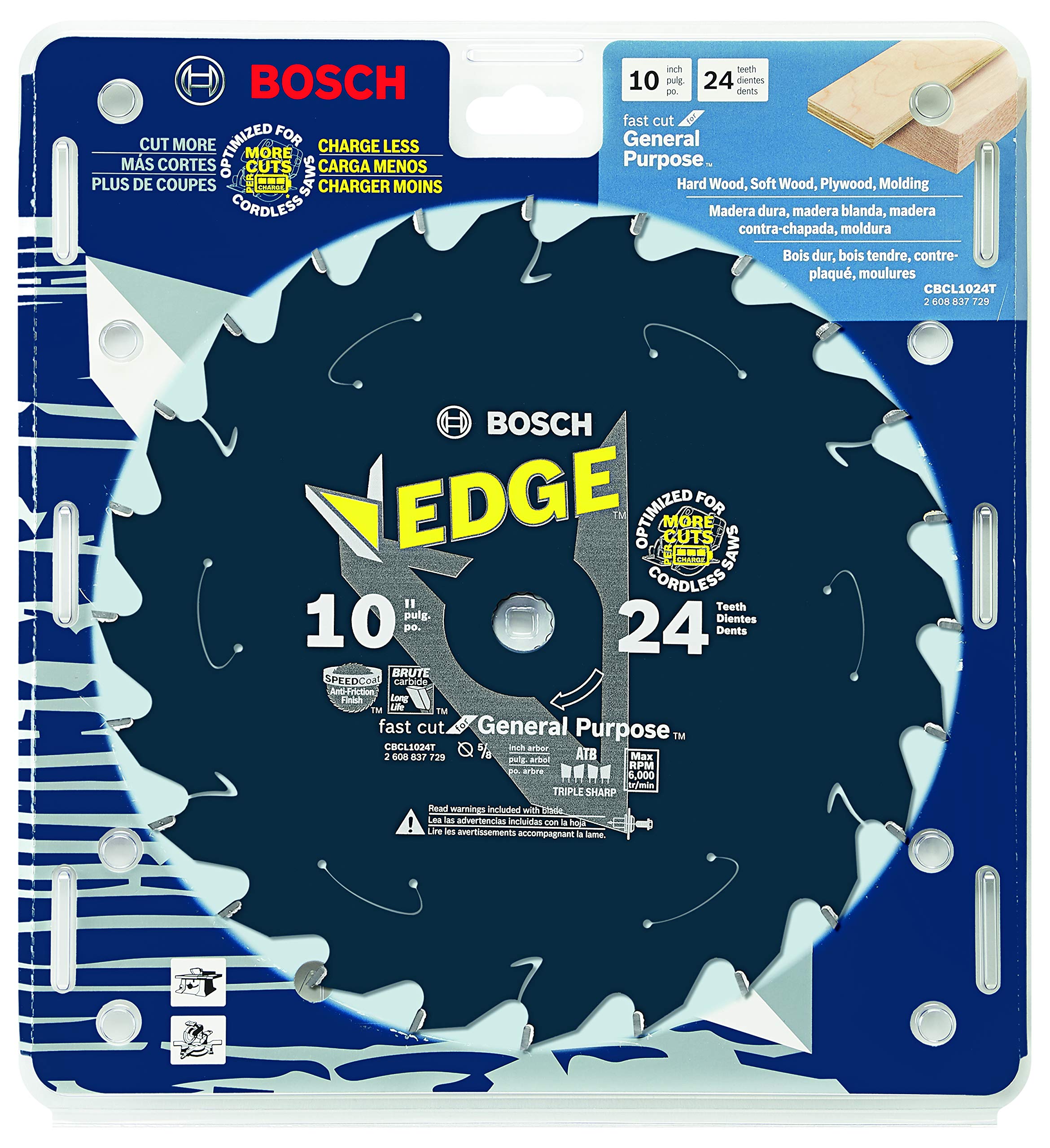 Bosch CBCL1024T 10 In. 24 Tooth Edge Cordless Circular Saw Blade for General Purpose