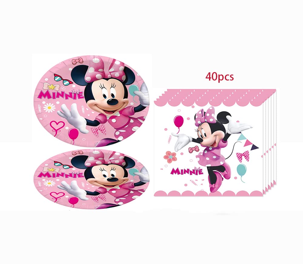 ChezMax Minnie Mickey Mouse Party Supplies, 40pcs Plates & Napkins, Eco-Friendly Birthday Decorations for Girl and Boy