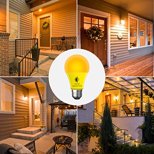 Gonhom Dusk to Dawn Bug Light Bulb Outdoor,2 Pack Amber Bug Light Bulb,10W(100W Equivalent),E26 Base Dusk to Dawn Light Bulb,Bug Lights for Outside.Home Hallway Porch Lights.Decorative Lamps.Bedroom