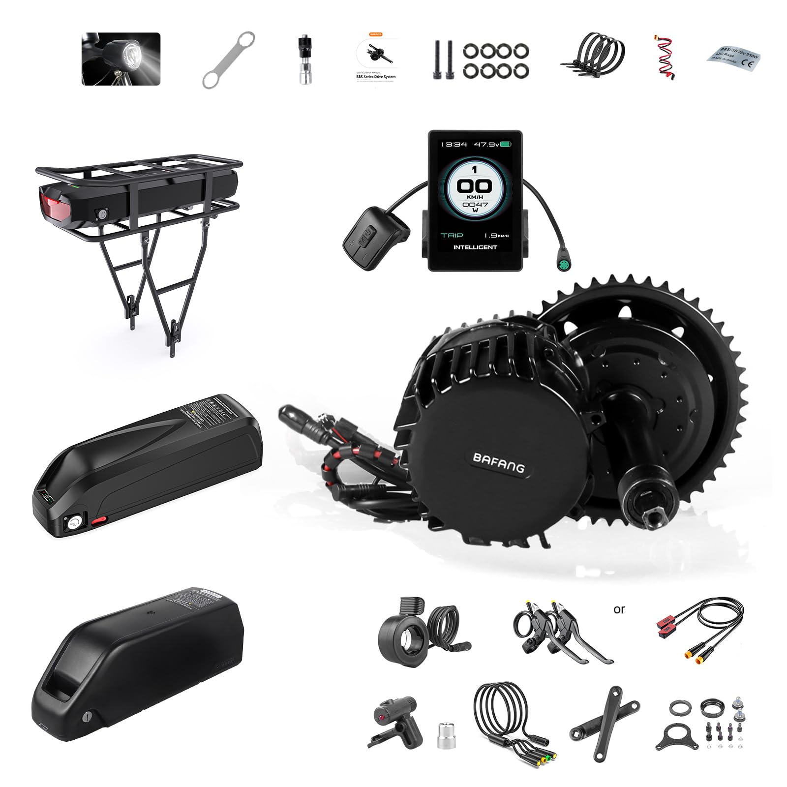 BAFANG 1000W Mid Drive Kit with Battery(Optional) BBSHD BBS03 Ebike Conversion Kit for Moutain Road Bike,City Bike,Tricycle