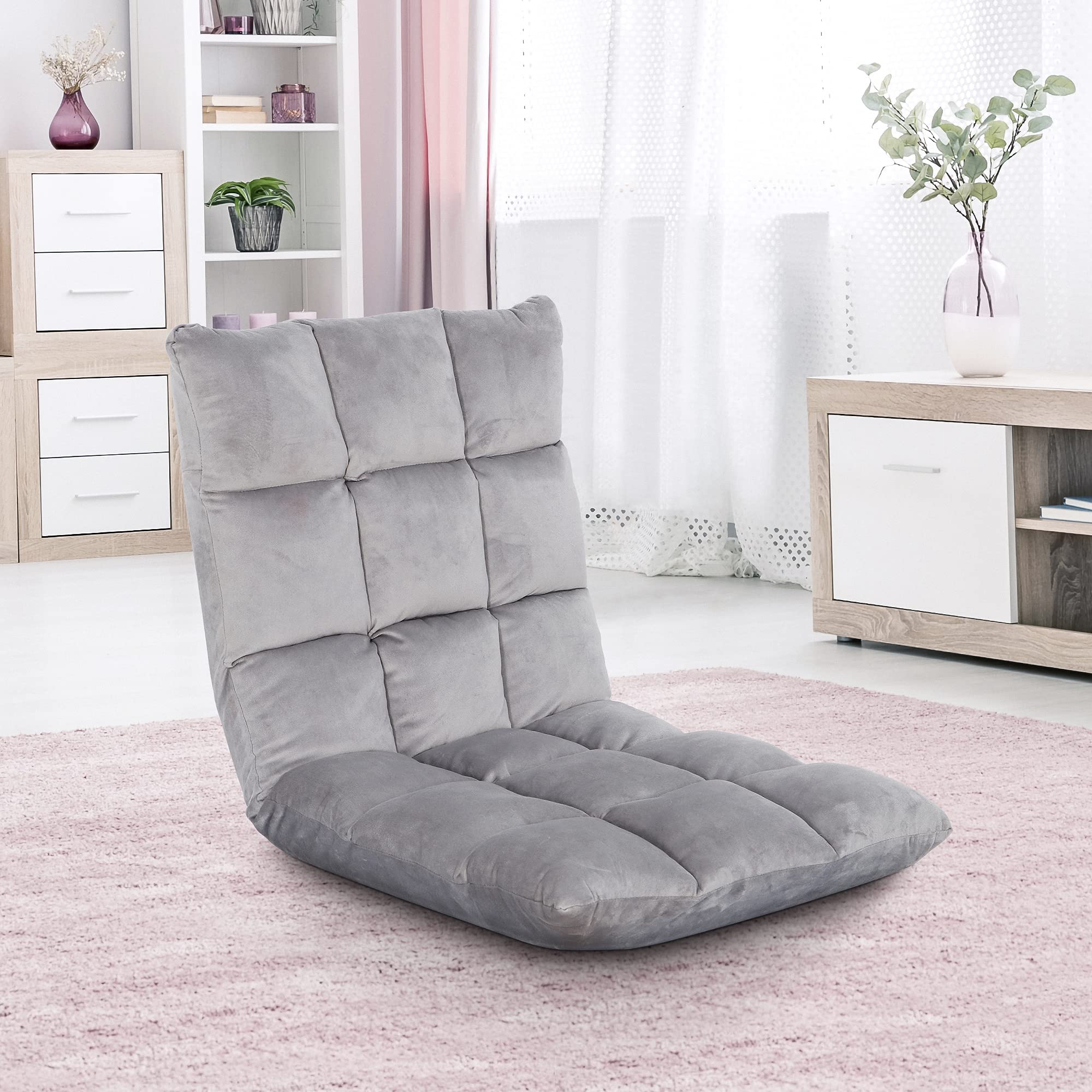 Nouva Gaming Floor Chair Adjustable 14-Position Floor Sofa Bed Foldable Floor Cushions Seating Video Game Chairs Bean Bag Chair Reading Chair for Adults Kids Teens for Bedroom Living Room Indoor,Grey