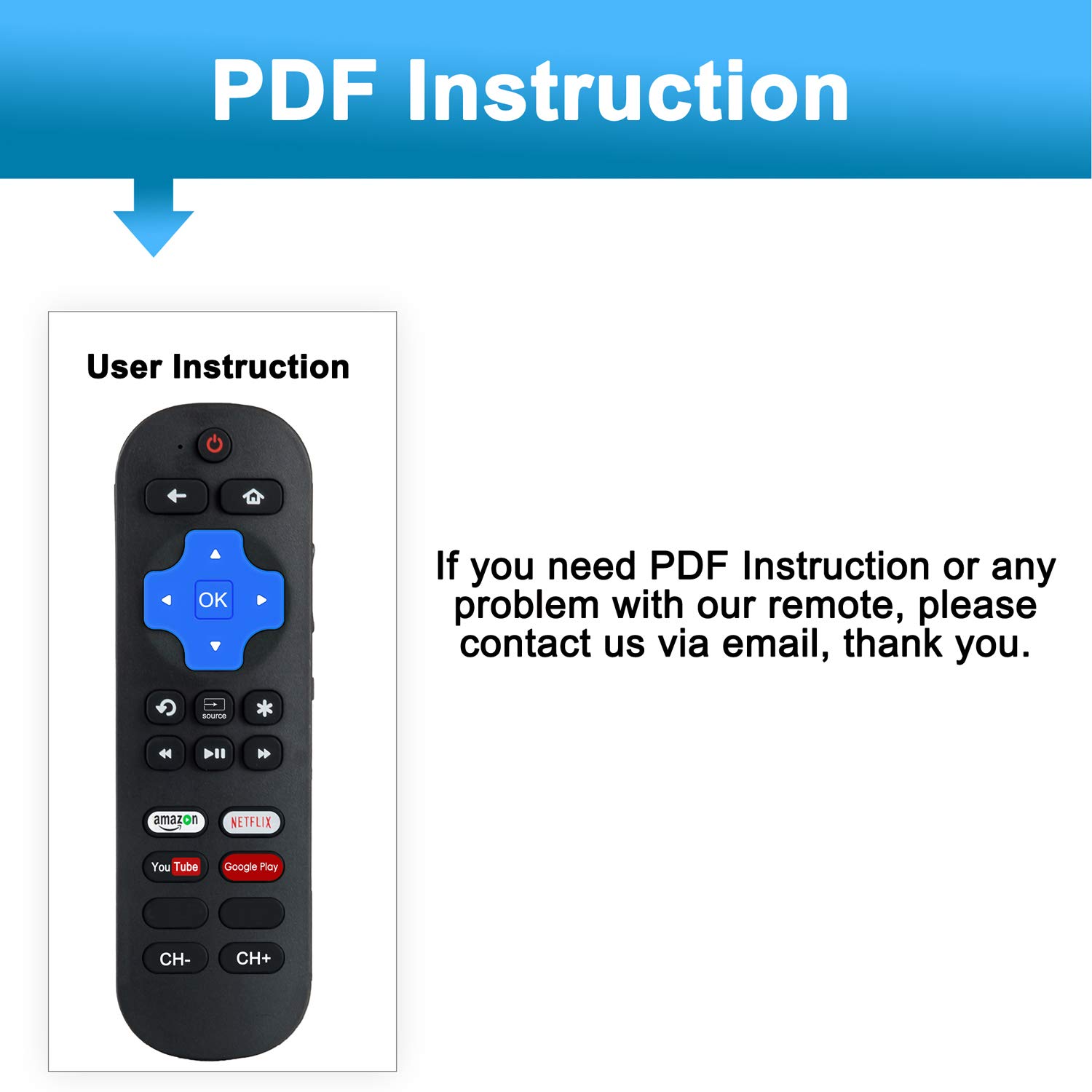 NSFKCED Remote Control Compatible with Roku Box Player 1 2 3 4 Express + Premiere +,Feature with 6 Buttons to Control for Samsung/LG Smart TV All in One (Programmable Remote with IR Learning Feature)