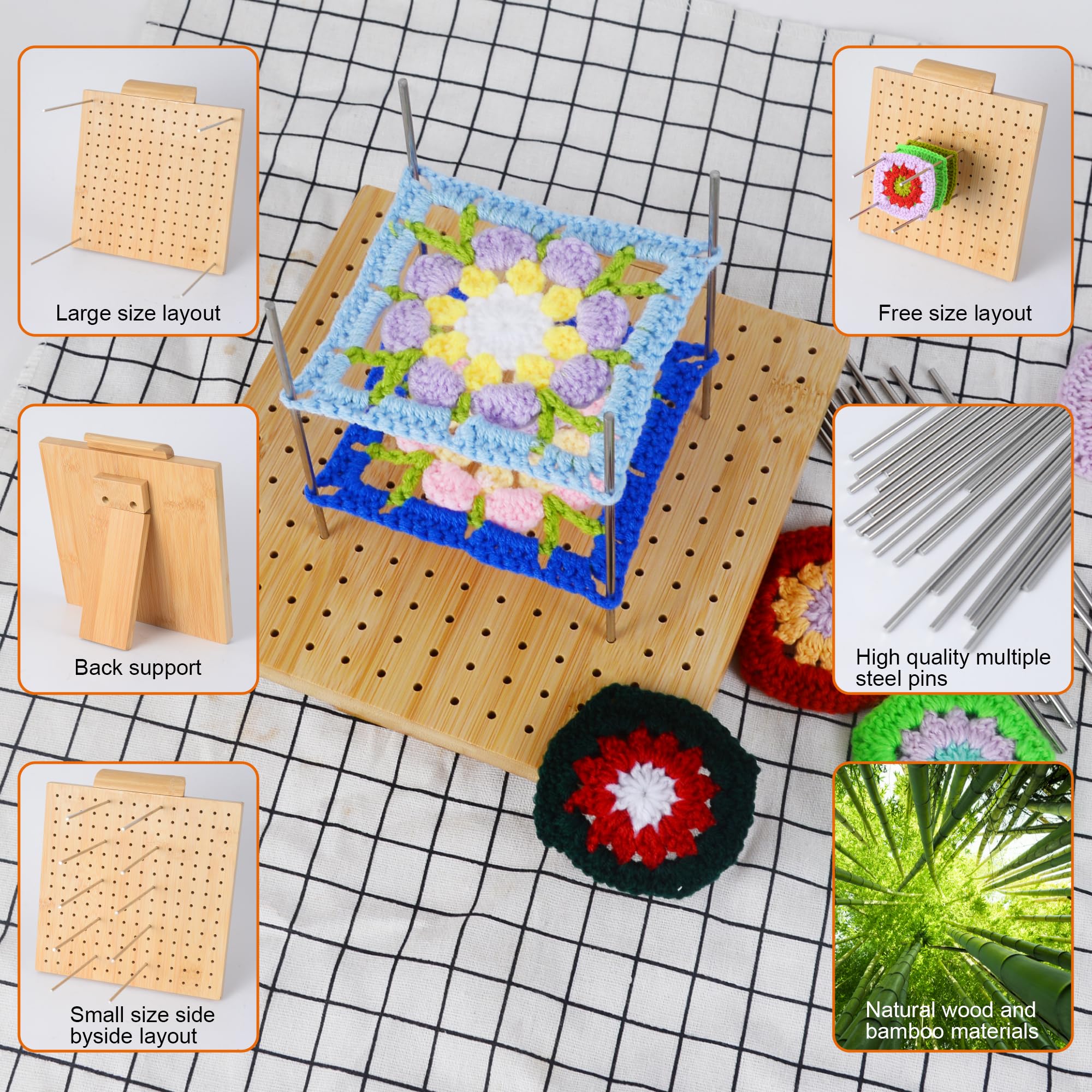 Crochet Blocking Board with Pins,Granny Square Blocking Board for Crocheting,Blocking Mats for Knitting with 15 Stainless Steel Rod pins,Ideal Gift for Mothers & Grandmothers,7.8 X 7.8 Inches.