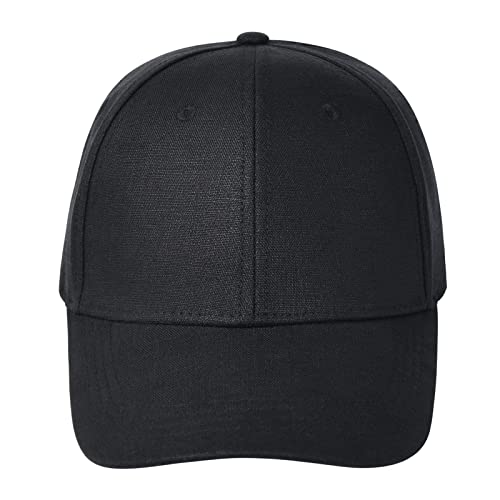 BOTVELA Linen Baseball Cap for Men Breathable Summer Dad Hat Adjustable Structured Outdoor Sports Cap (Black)