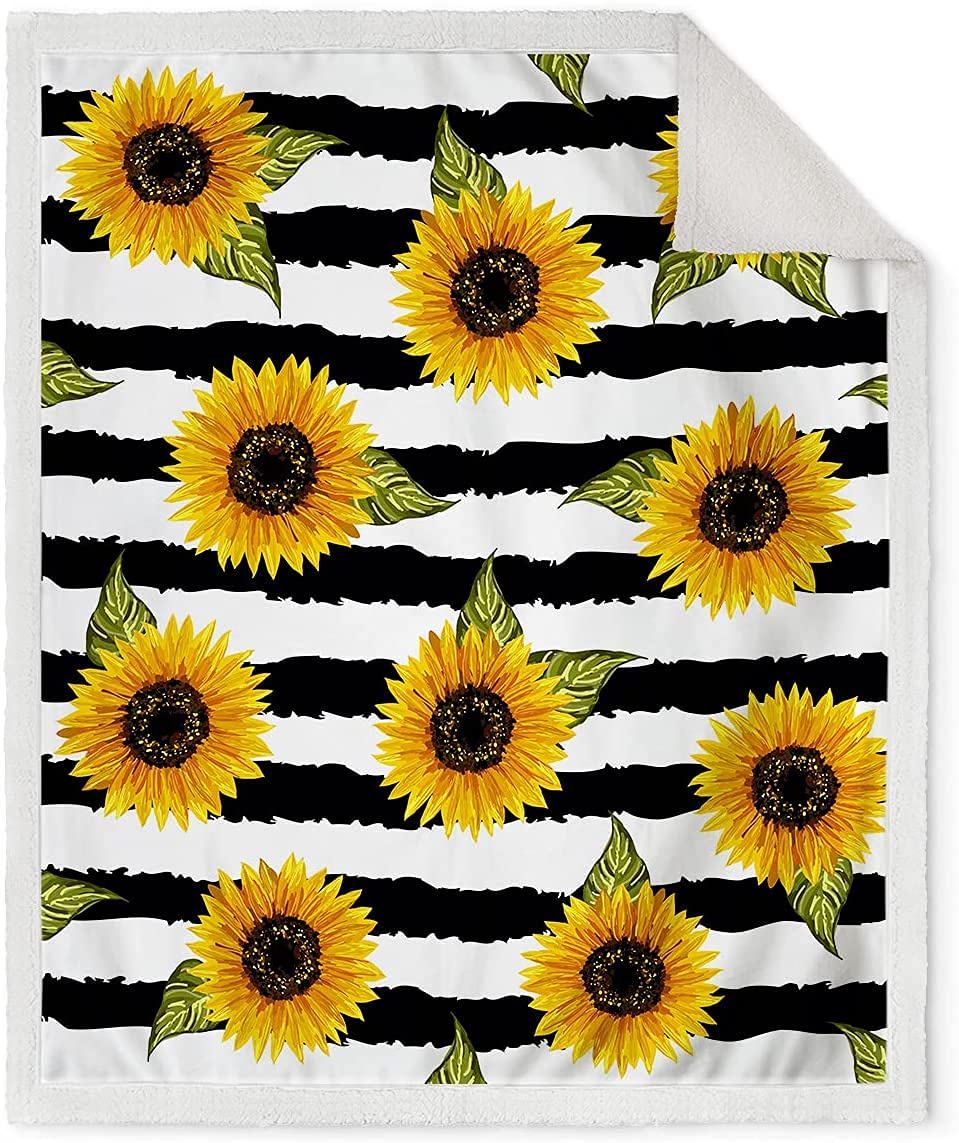 Jekeno Sunflower Sherpa Blanket Print Cozy Lightweight Durable Bed Couch Blanket for Kids Women Gift 50"x60"