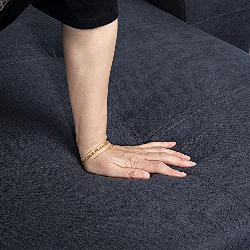 kupet Reversible Sectional Sofa with Pull-Out Bed and Storage Chaise, Convertible Velvet L Shaped Couches w/2 Cup-Holders and Two Side Pockets, for Living Room Apartment, Dark Gray