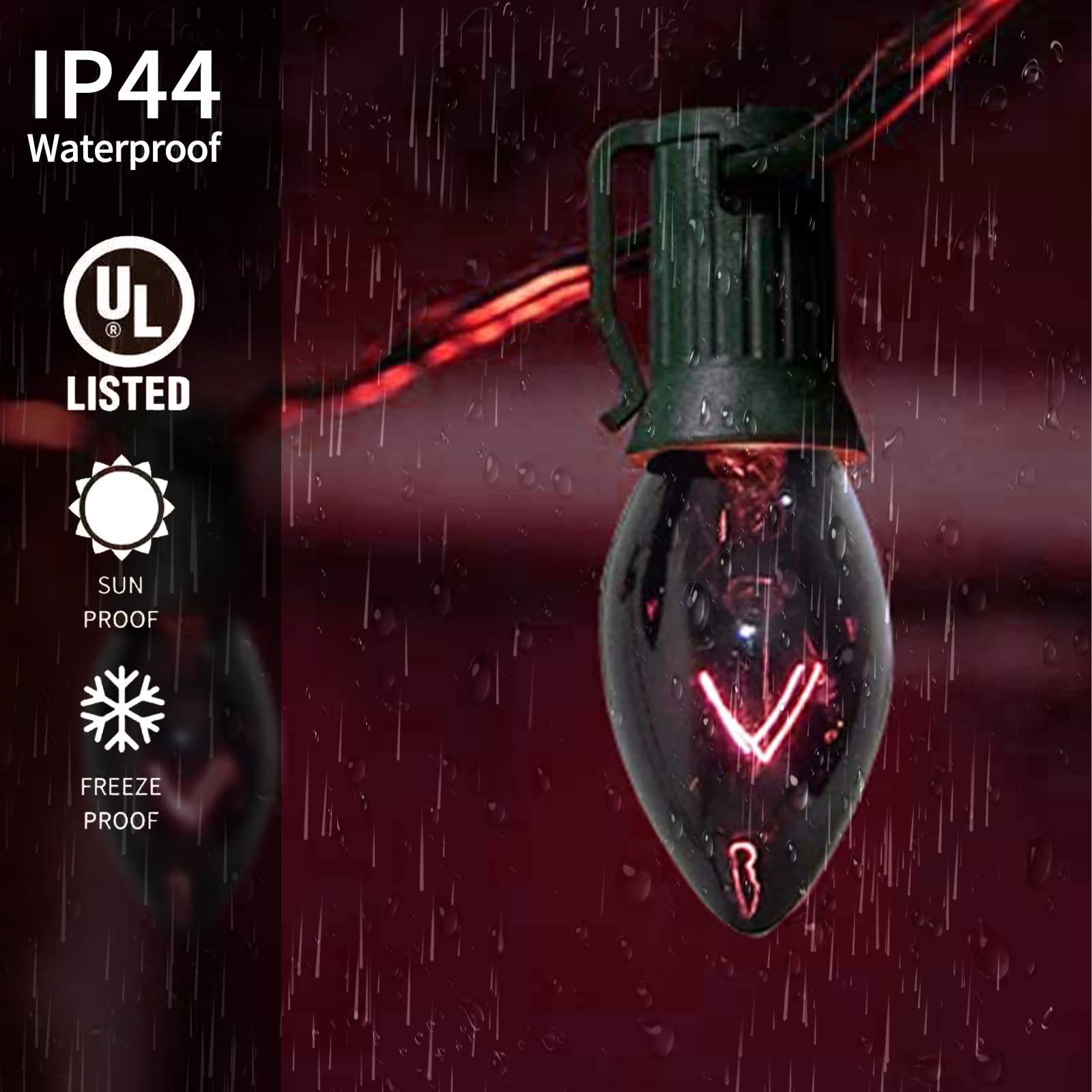 CHYSUPER C7 Replacement Bulbs, Christmas Light Bulbs, Dark Purple 5W Incandescent Bulbs for Halloween Outdoor String Lights Xmas Tree Patio Party Decor, C7 Bulbs E12 Candelabra Base- 25 Pack