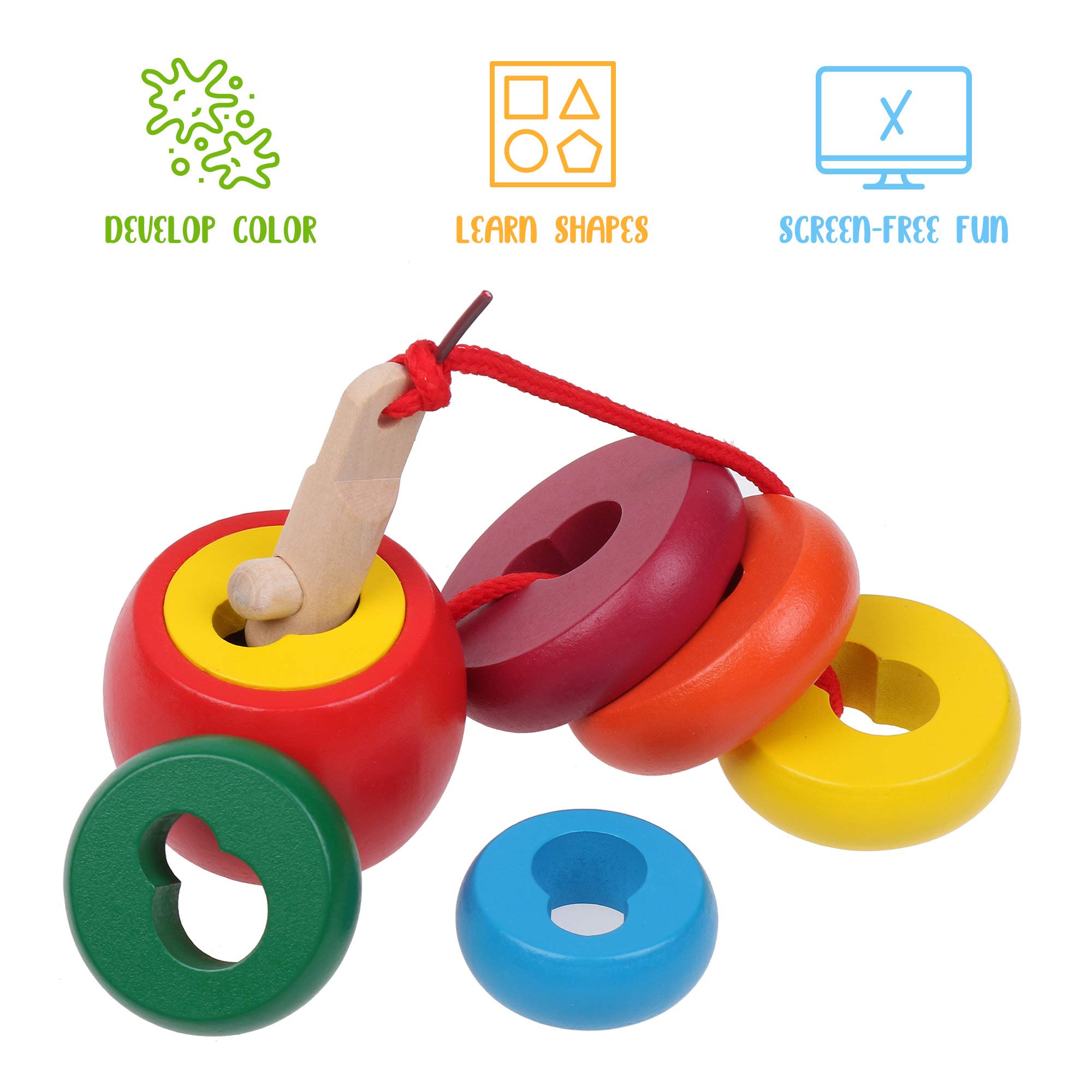 Boxiki kids Wooden Stacking Ring Toy - Stack and Learn with This Toddler Stackable Toys. Colorful Rainbow Stacking Rings - Perfect Baby Toys for Kids of All Ages!