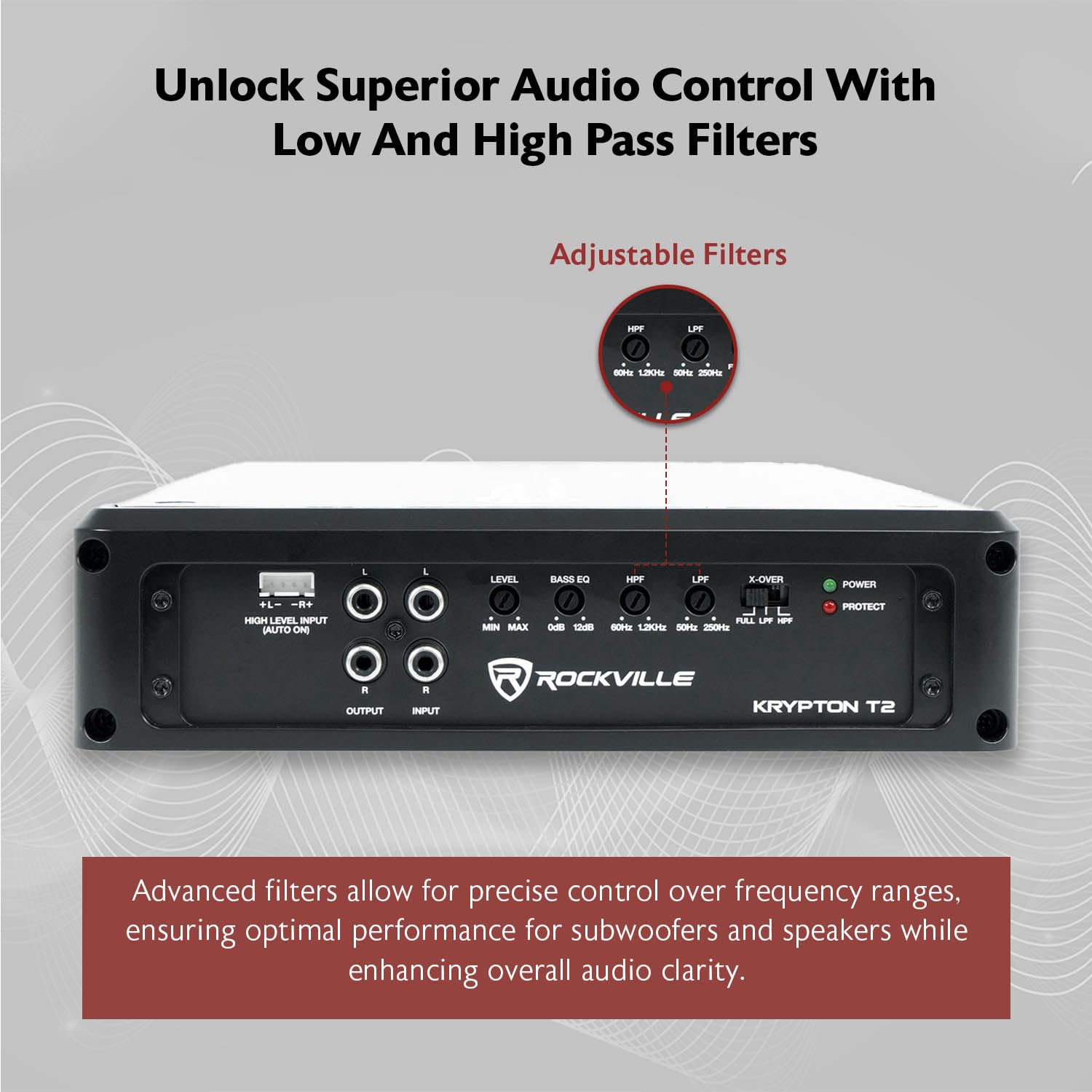 Rockville KRYPTON T2 2800W 2-Channel 2-Ohm Car Amplifier, Dyno-Certified, MOSFET, Adjustable Crossover, Remote Control, Perfect for Car Audio and Subs