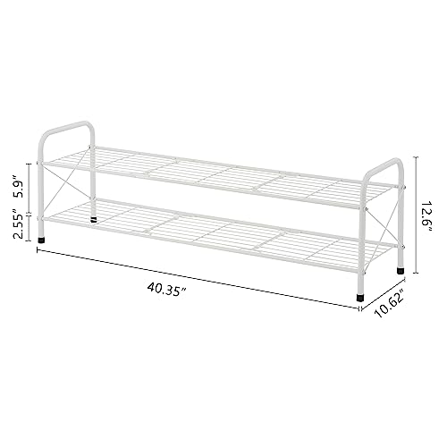 Hoctieon 2 Tier Shoe Rack for Closet, Shoe Rack FreeStanding, Entryway Shoe Shelf, Shoe Storage Organizer, Durable Mesh Style Shoe Rack, White