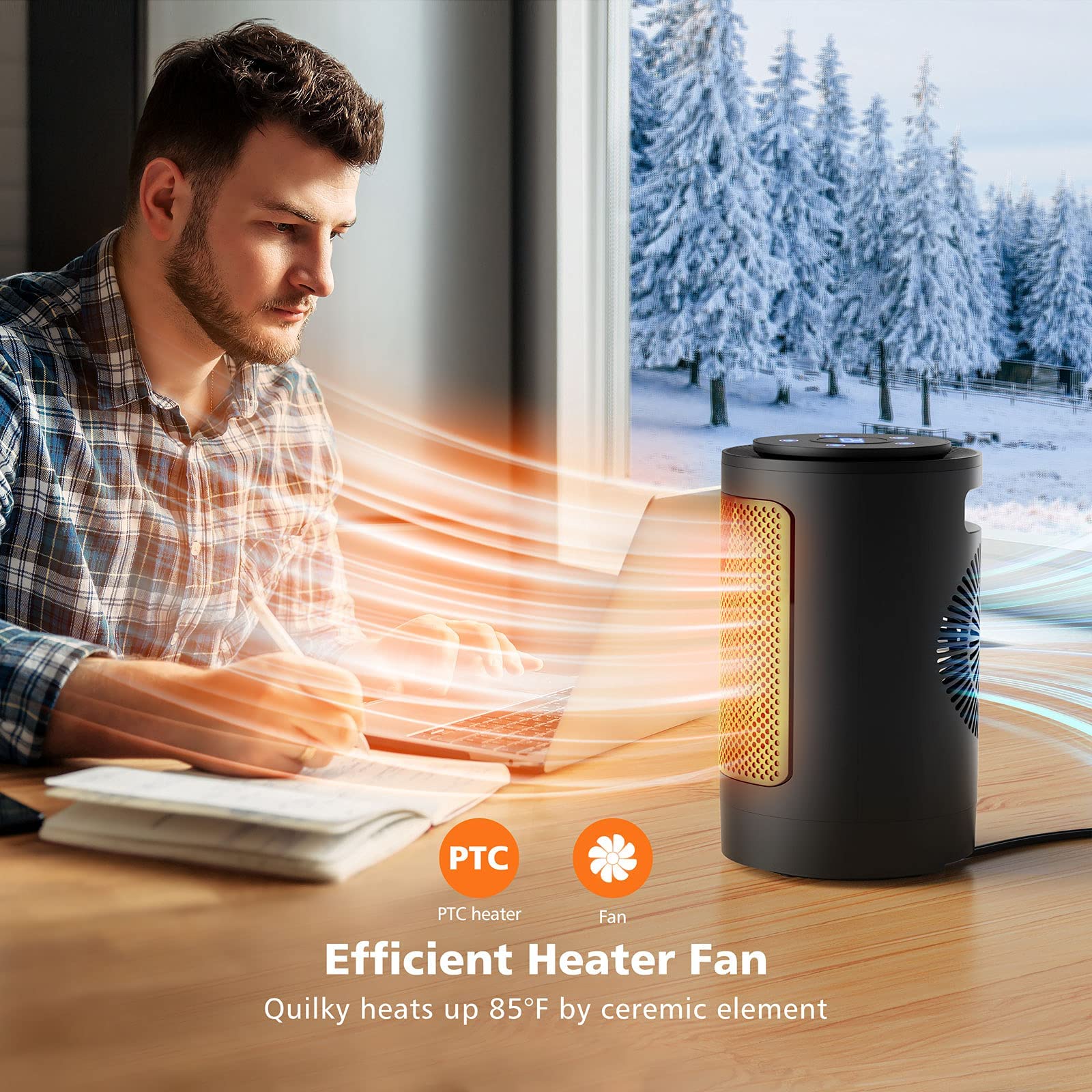 Space Heater, Portable Electric Heaters for Indoor Use, 1500W Oscillation Small Desk Heater Fan with Digital Display & Touch Control for Bedroom, Office
