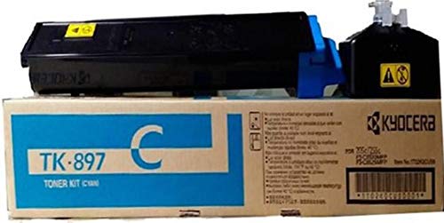 Kyocera 1T02K0CUS0 Model TK-897C Cyan Toner Cartridge For use with Kyocera FS-C8025MFP, FS-C8520MFP, FS-C8525MFP, TASKalfa 205c, 255 and 255c Color Multifunctional Printers