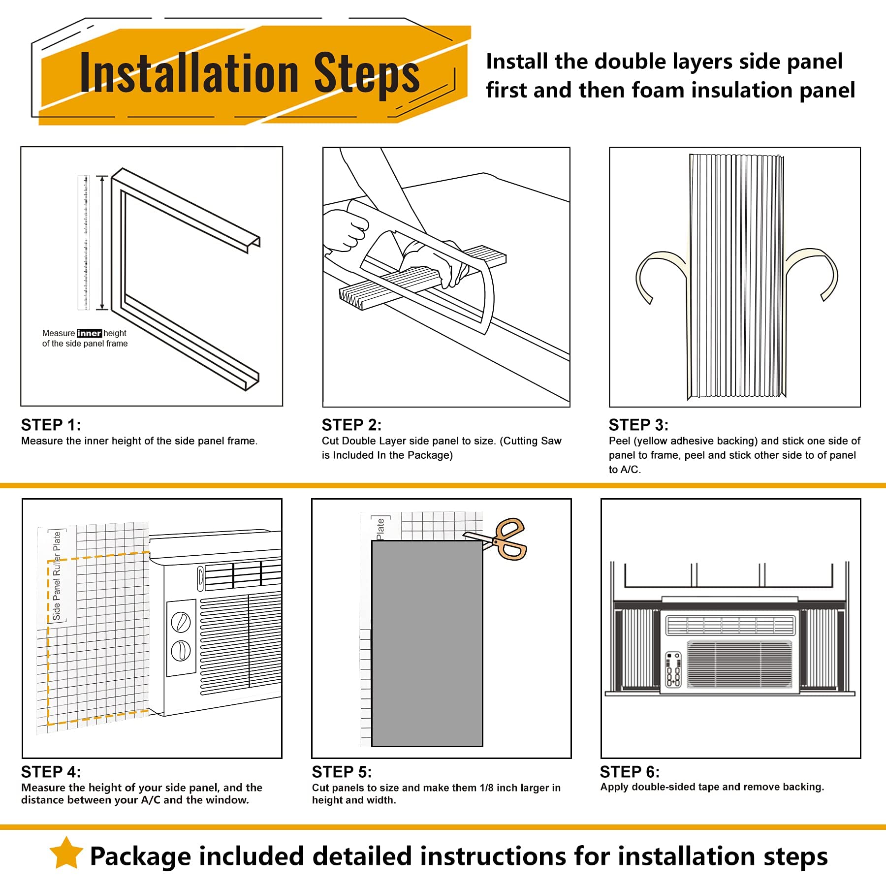 LBG Products Window AC Side Panels,Double Layers Adjustable Side Panel Kit with Air Conditioner Foam Insulation Panels, White