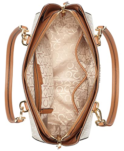 Calvin Klein Lucy Triple Compartment Tote, Vanilla/Khaki/Caramel Embossed