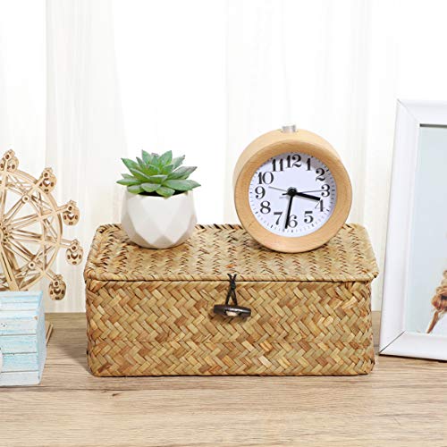 DECHOUS Storage Basket 1pc Small Basket with Lid Woven Baskets Decorative Baskets Wicker Basket with Lid Decorative Storage Boxes Straw Container for Home Office Shelf Organizer Shelf Bracket