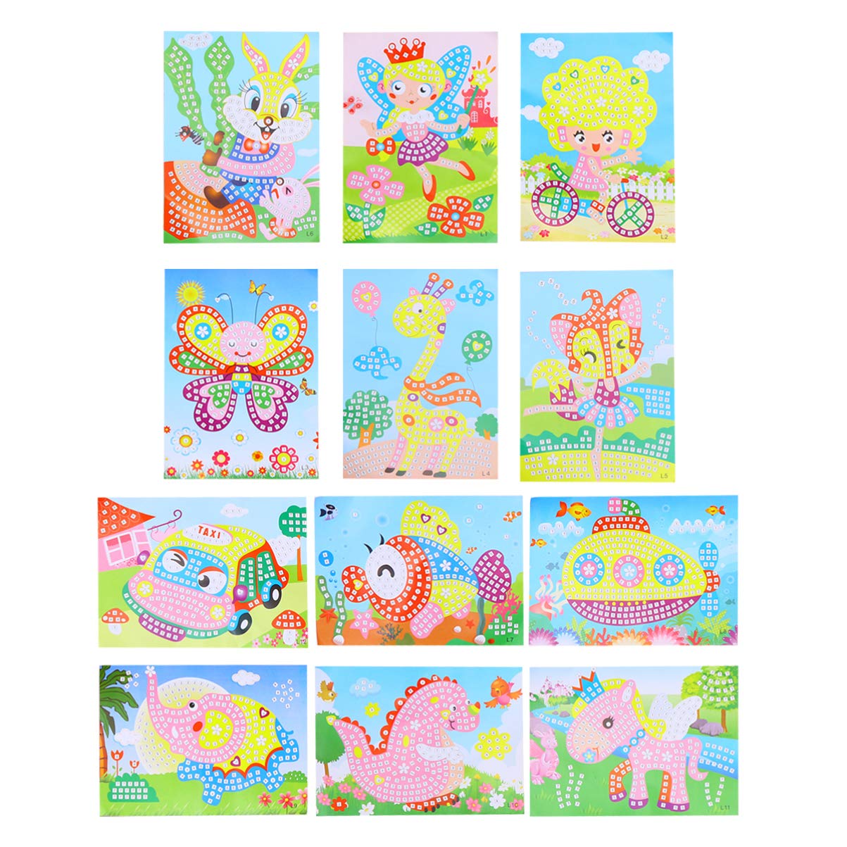 NUOBESTY EVA Diamonds Mosaic Sticker Art Kits for Kids, DIY Handmade Art Crafts Sticker for Kids, 12 Pieces
