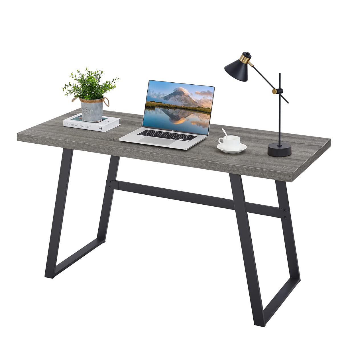 BON AUGURE Computer Desk, Modern Simple Wood Home Office Desk, Wood and Metal PC Writing Workstation, Industrial Sturdy Home Office Desks (55 Inch, Rustic Brown)