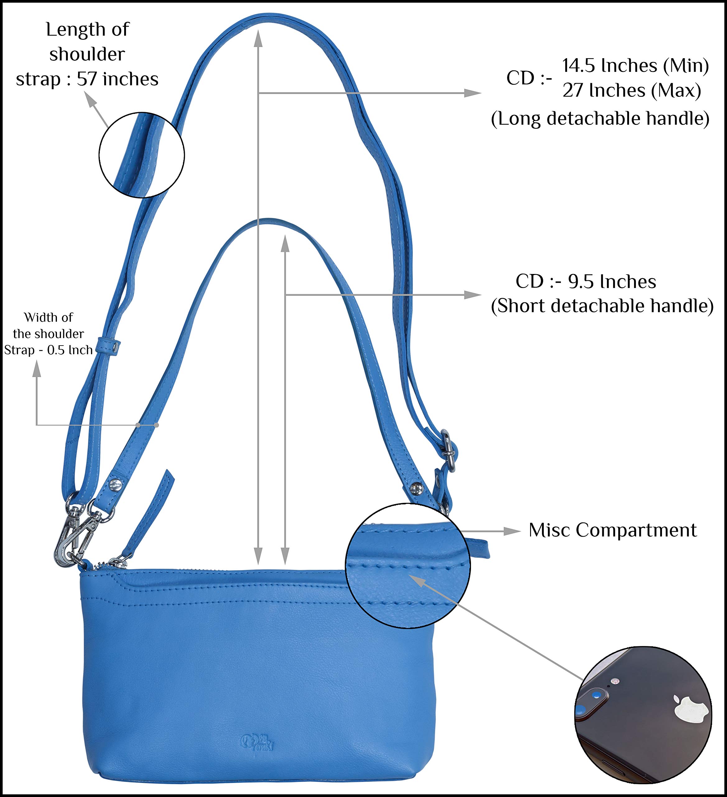 Mou Meraki Genuine Leather Crossbody Purse and Handbags - Crossover Bag Over the Shoulder Women