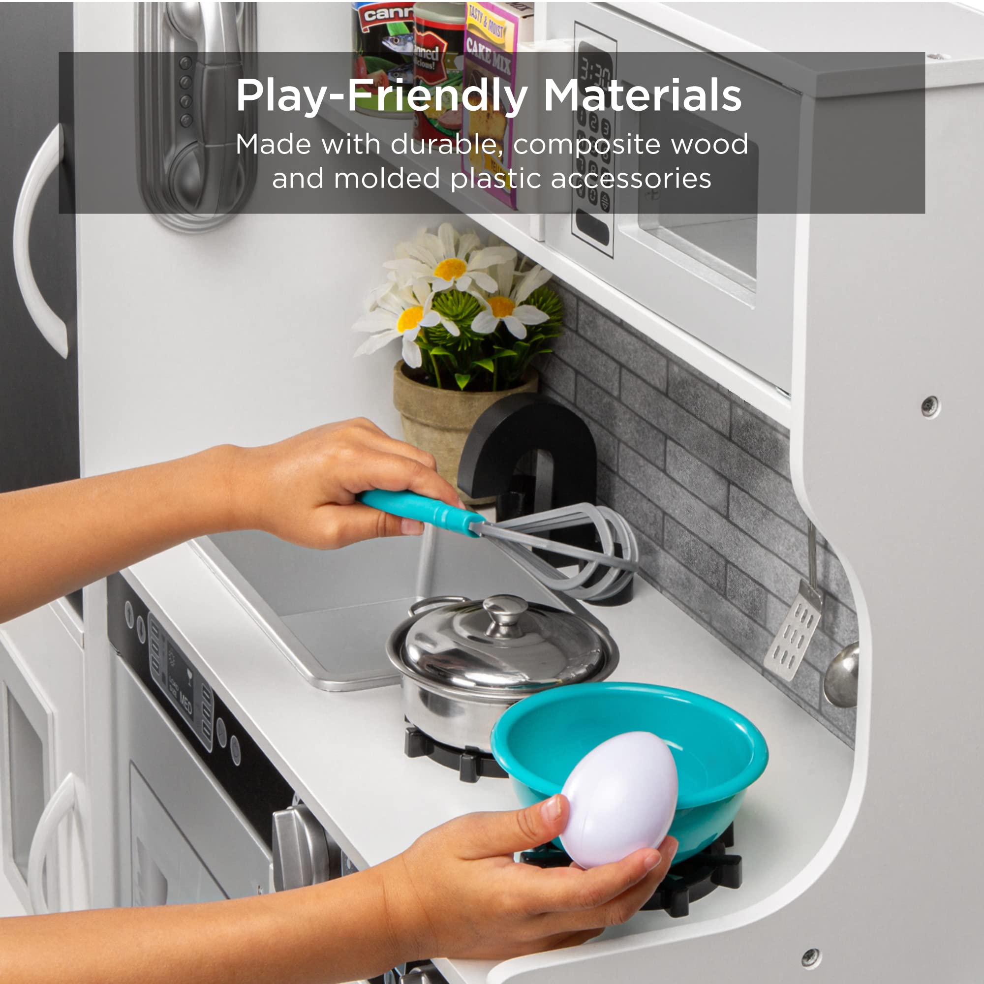 Best Choice Products Pretend Play Kitchen Wooden Toy Set for Kids w/Realistic Design, Telephone, Utensils, Oven, Microwave, Sink - White
