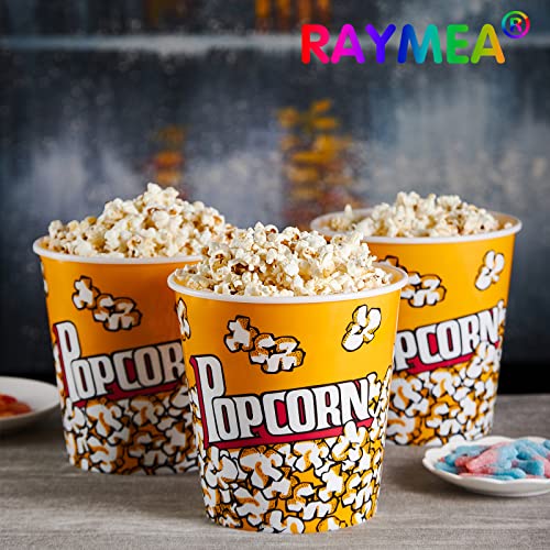 RAYMEA Plastic Popcorn Containers Retro Style Reusable Popcorn Buckets for Movie Night 7.1βx7.1βx5.1β - 4 Pack
