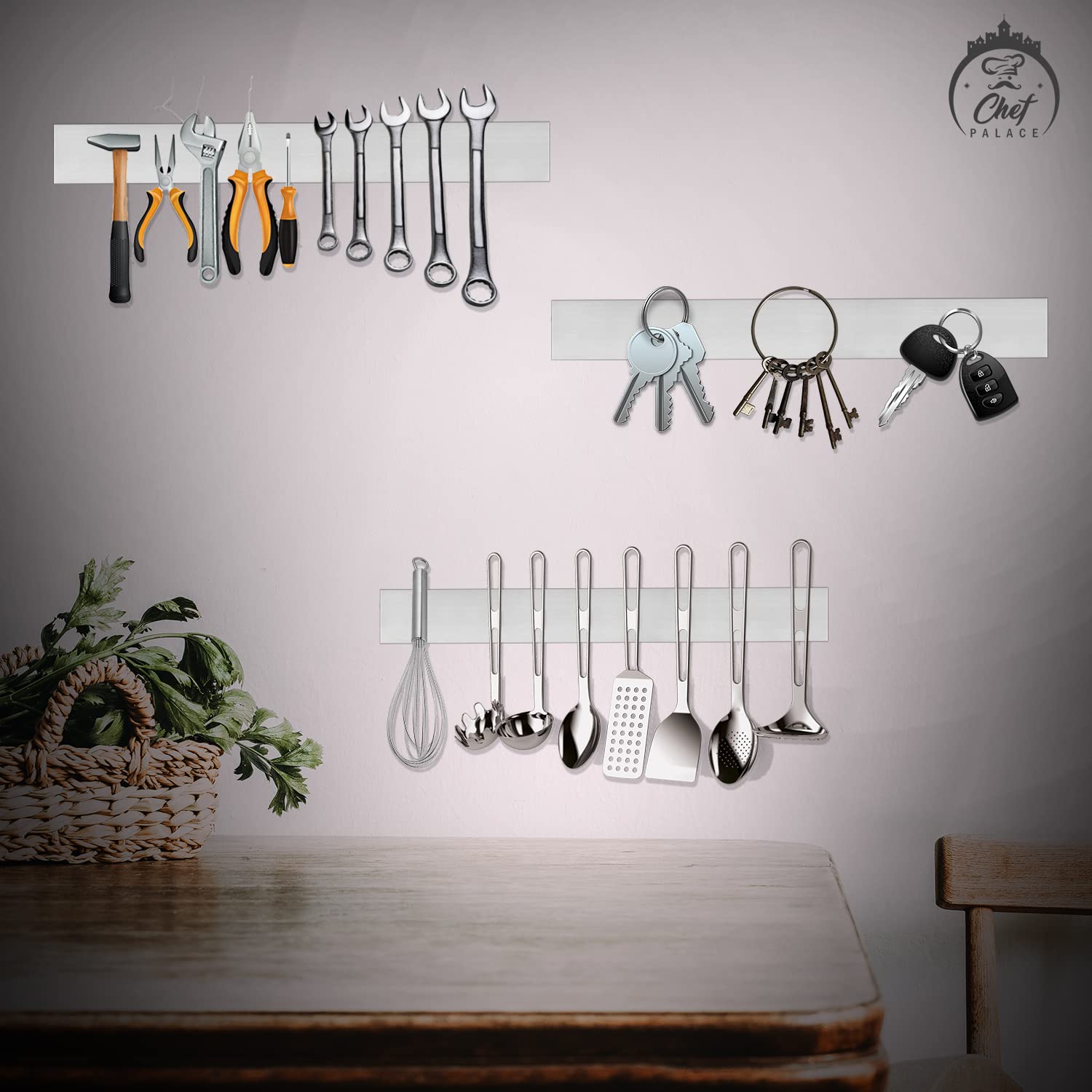 Chef Palace Magnetic Knife Strip, Simple to Install, Multiuse Knife Wall Mount Hanger, Suitable for Kitchen Utensils & Tools 40cm (15.7 Inch) Strong Magnetic Knife Bar