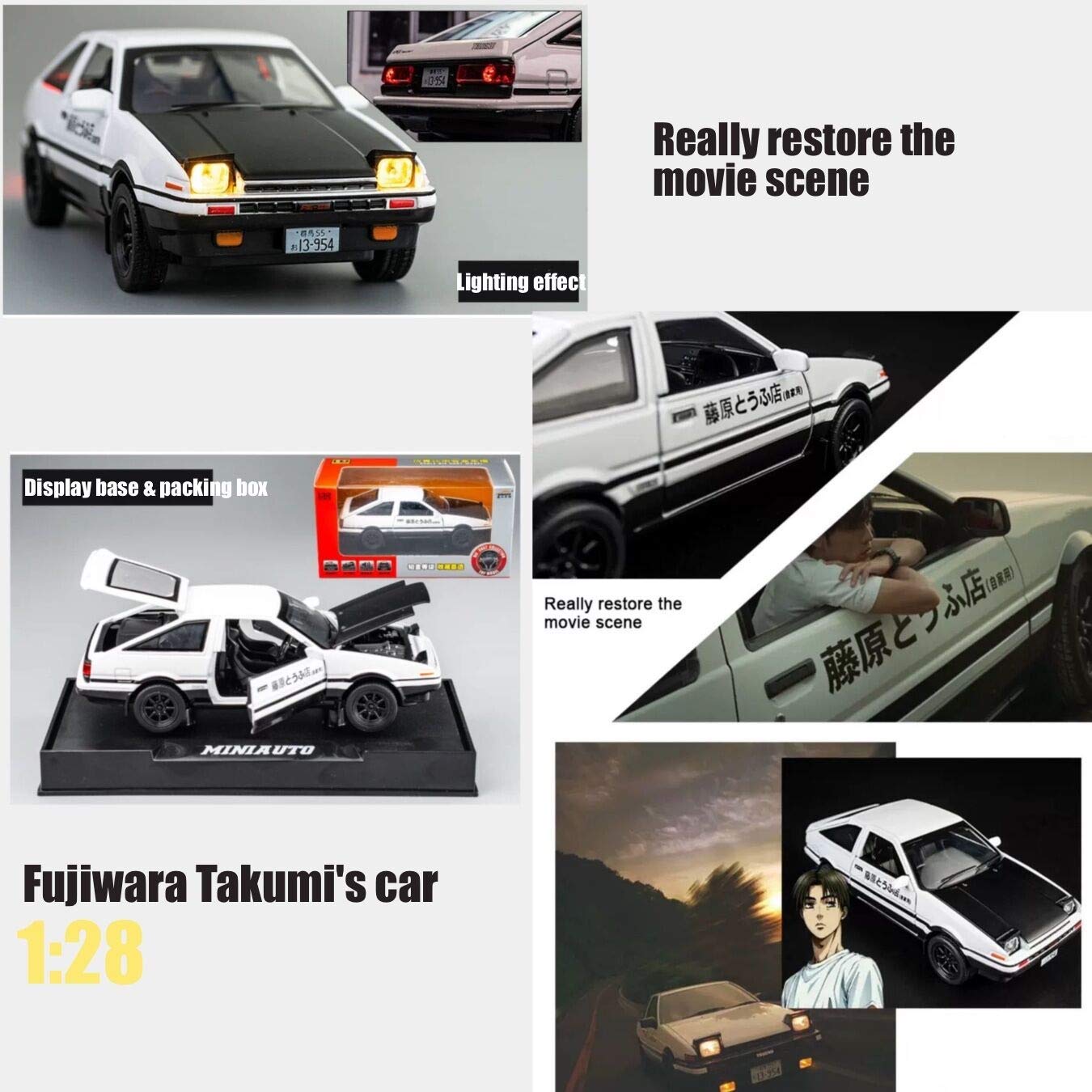 Children's Alloy Simulation AE86 Initial D Alloy Model Car, Suitable for Boys and Adults, Fujiwara Tofu Shop Model Car Pull Back Toy Simulation Car Model ( Size : AE68+Scenes )