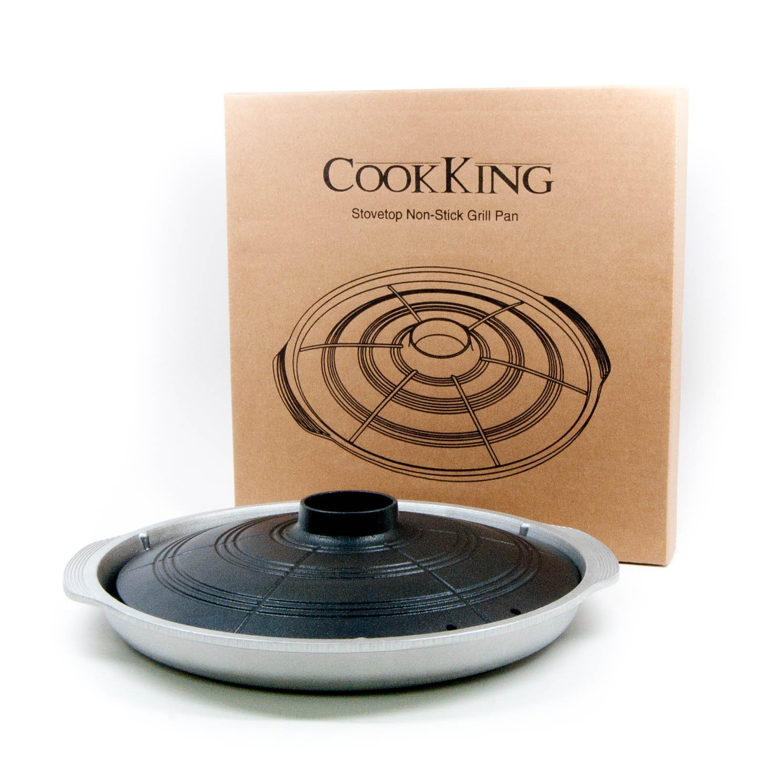 COOKKING - Korean Traditional BBQ Grill Pan, Cauldron Lid Shape - Stovetop Nonstick Indoor/Outdoor Smokeless BBQ Cast Aluminum Grill Pan