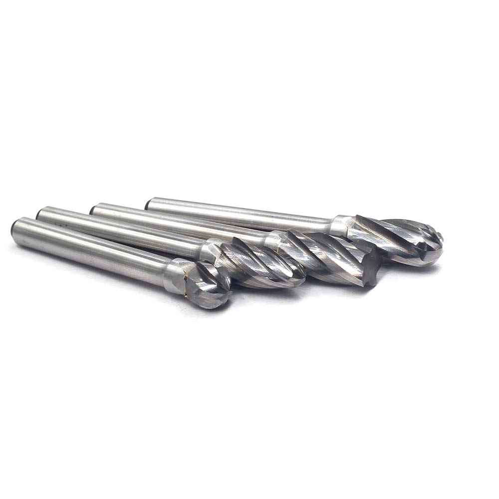 Carbide Burrs Set 4pcs JESTUOUS 1/4 Inch Shank Diameter Aluminum Rotary Files Single Cutting Edge for Die Grinder Drilling Bits Metal Carving Engraving