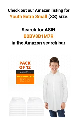 Disposable Lab Coats for Kids, 12 Pack - Lab Coats for Kids Science Party (Youth Medium)