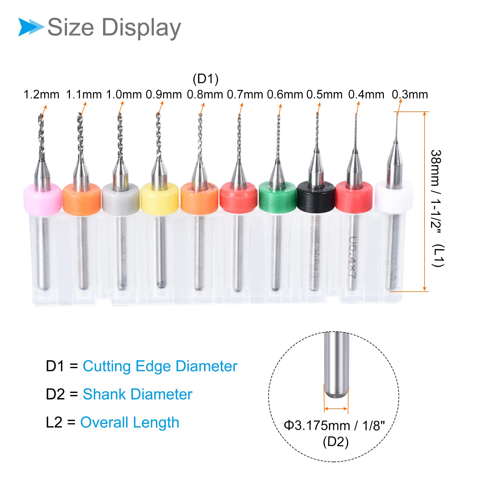 CoCud Micro PCB Drill Bits, 1/8" Shank 0.3mm-1.2mm Cutting Edge, Print Circuit Board Drill Bit - (Applications: for CNC Drilling Engraving Machine), 2-Set (20-Pieces)