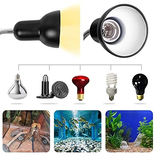 Dehydrator Reptile Heat Lamp Holder Basking Spot Lamp Holder for Turtle Aquarium Aquatic Reptile Lizard 360° Rotating Clip & Power Supply (Without Bulb)
